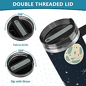 FRCSDIY Cartoon Planet Insulated Tumbler with Handle and Straw Lid,40oz Leakproof Stainless Steel Cup BPA-Free Water Bottle