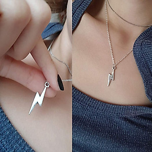Artmiss Lightning Bolt Pendant Necklace Women Simple Charm Bar Choker Chain Jewelry for Women (Silver)