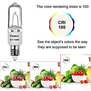 Vinaco E11 Light Bulb, 2 Pack E11 Halogen Bulb 100W Long Lasting Lifespan, T4 E11 Dimmable, High Output 1700LM JDE11 120V 100W with E11 Mini Candelabra Base, 2800K Warm White E11 Bulb