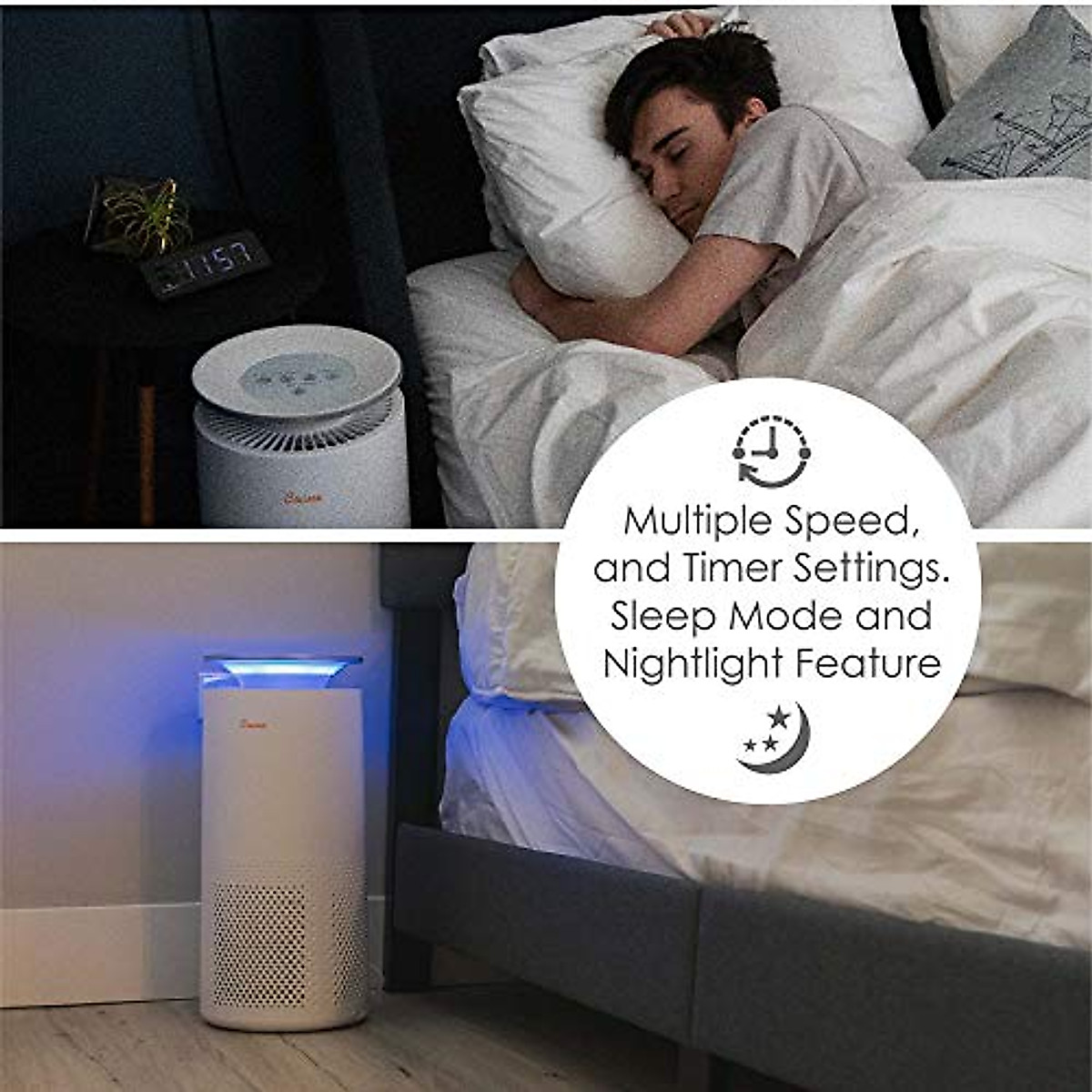 Crane Air Purifier with True HEPA Filter, Germicidal UV Light, 500 Sq Feet Coverage, Timer Function, Sleep Mode, Built in Air Quality Monititor, EE-5069,Blue and White,10.25 Pound