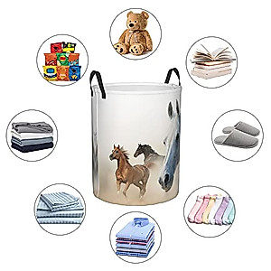 White Horse Running Horses Large Laundry Hamper With Handle Foldable Durable Laundry Basket Organizer Storage Bin Dirty Clothes Bag Hamper For Bedroom Nursery Bathroom