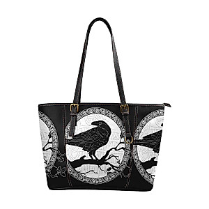 InterestPrint Tote Bags Women's PU Leather Handbags Ladies Shoulder Bag Black Crow