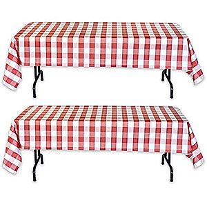 Havercamp Red and White Plaid Table Cover |2 Pack | 54" x 108" | Classic Plaid Collection | Great for Picnic, Barbecue, Cookout, Lumberjack Theme, Playground