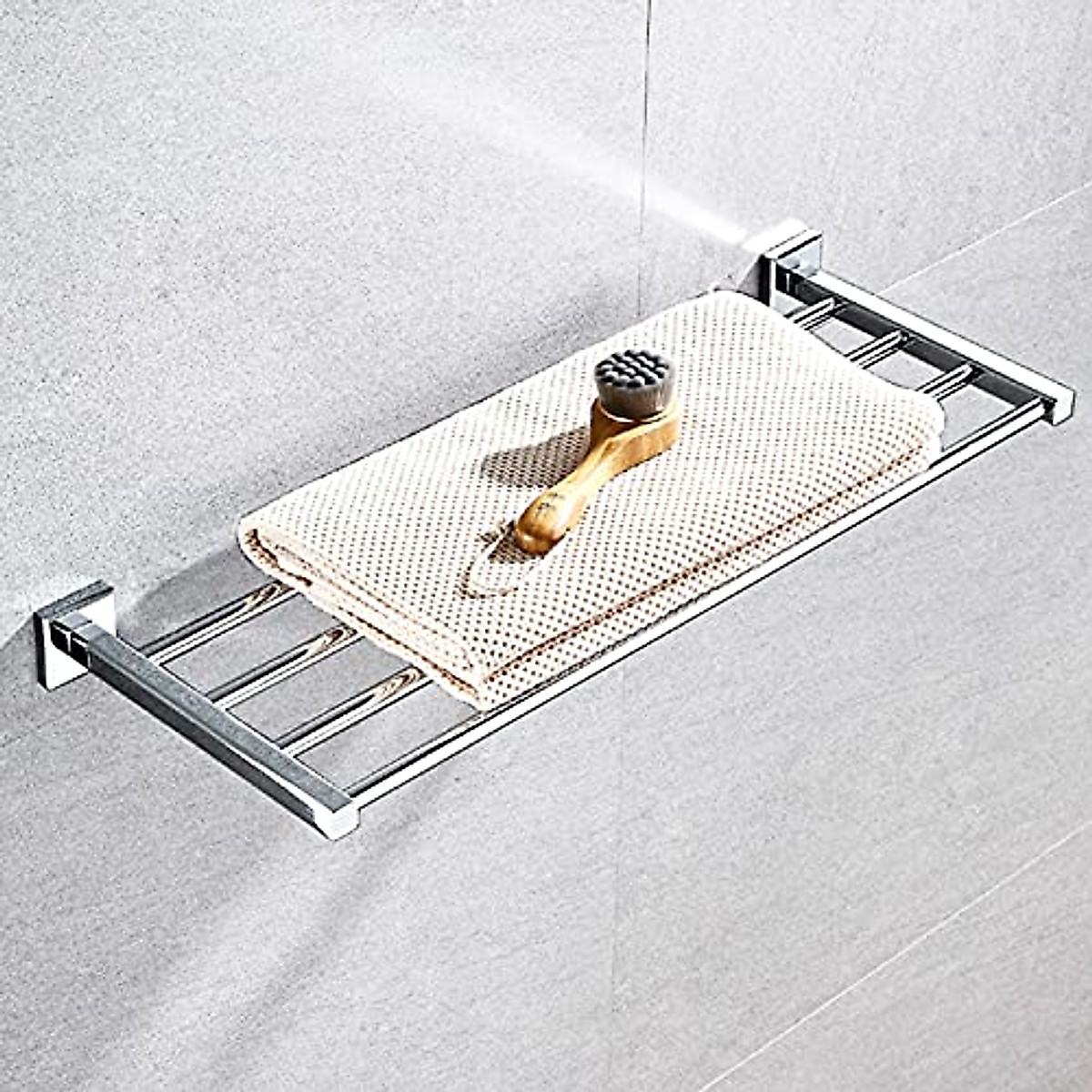 YDYFC Copper Bathroom Towel Rails Shelf, Wall Mounted 4-rods Storage Shelves, Kitchen Dish Cloths Hanger, 9 Sizes 30cm-80cm, Chrome (Size : 15.7inch(40cm))