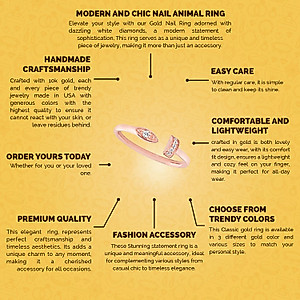 Takar 10K Solid Gold Nail Ring with White Diamonds, Elegant Open Style Nail Gold rings for women, Beautiful nail rings, Women's Gold Nail Jewelry in Yellow Gold, Rose Gold and White Gold made in USA.