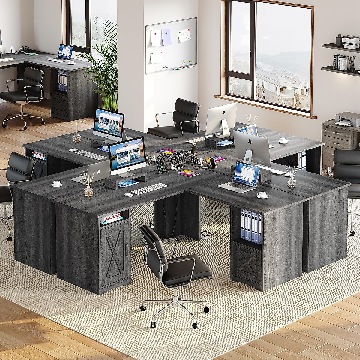 YITAHOME L Shaped Desk with Power Outlets, 60 Inch Computer Desk Corner Desk with File Drawer, Home office Desk with Monitor Stand & Storage Shelves, Large L-Shaped Office Desk with File Cabinet, Grey