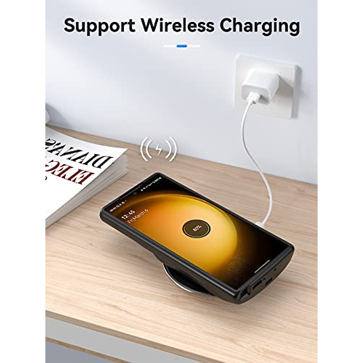 NEWDERY Galaxy S23 Ultra Battery Case 10000mAh, Qi Wireless Charging, Fast Charging, Sync Data Supported, Powerful Portable Rechargeable Charger Case for Samsung S23 Ultra 5G 6.8" Black