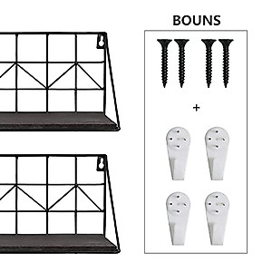 TIMEYARD Floating Shelves Wall Mounted, Set of 2 Black Wire Metal Wood Shelves, Modern Arrow Design Storage Shelf for Photo Frames, Small Plants, Bedroom, Dorm, Living Room, Bathroom, Kitchen, Small