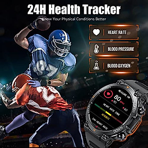 Military Smart Watches for Men Make Call 1.39" HD Big Screen Fitness Tracker Rugged Tactical Smartwatch Compatible with iPhone Samsung Android Phones Heart Rate Sleep Monitor Sports Watch