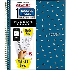 Five Star Style Spiral Notebooks + Study App, 1-Subject, College Ruled Paper, 80 Sheets, 11" x 8-1/2", Design Chosen For You, 1 Count (820156F)