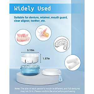 Denture Bath Case, Denture Cup, Leak Proof Portable Retainer Case, Denture Cleaning Kit with Cleaner Brush, Denture Box with Strainer & Mirror, Denture Case for Aligner Retainer Mouth Guard