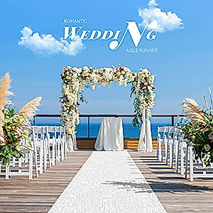 EZLucky Aisle Runner for Wedding Ceremony 3X100ft Includes Pull String, Scroll Pattern White Carpet Runner, Great for Wedding Ceremony, Party, Christmas Decorations, Indoor & Outdoor 50gsm Thickness