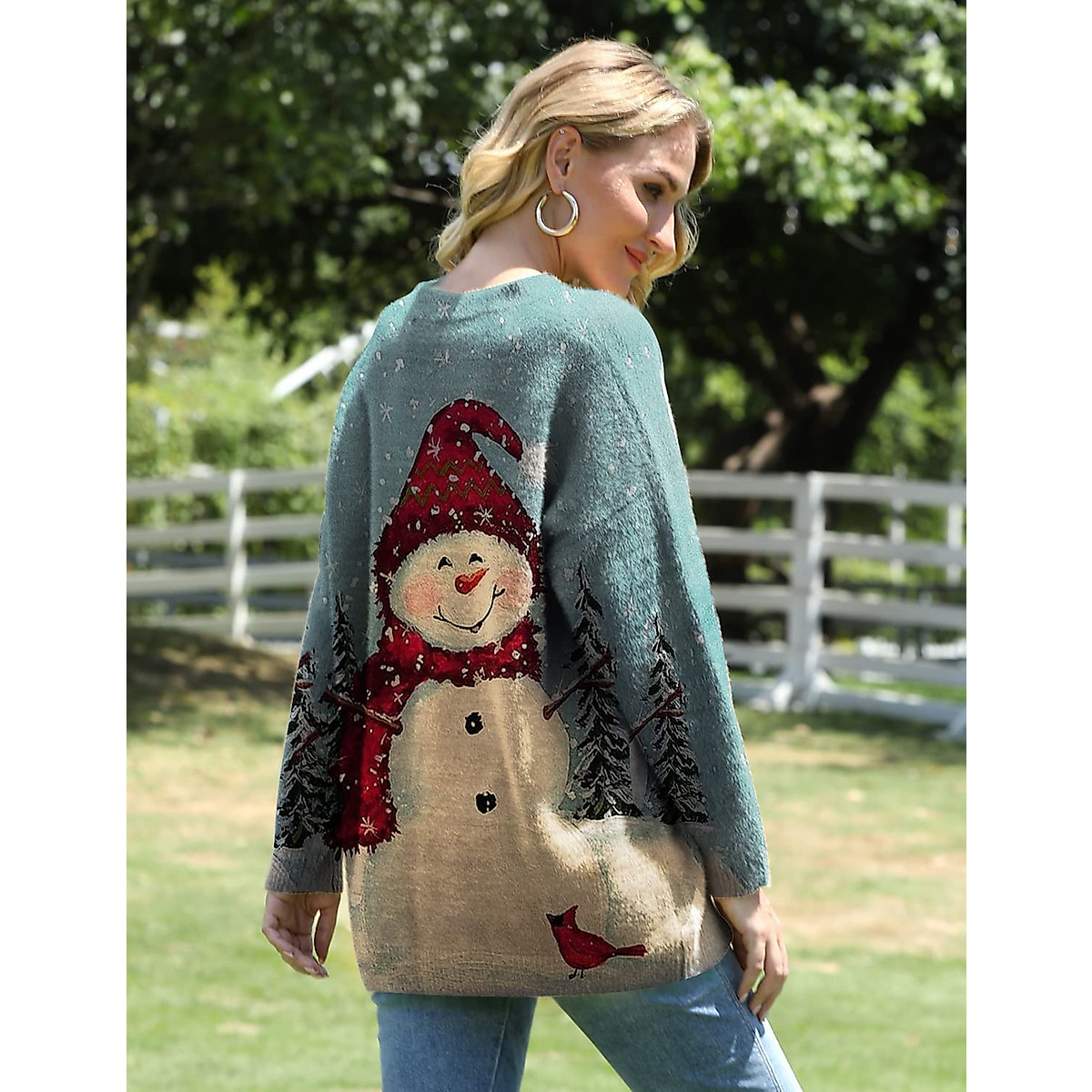 YESNO Ugly Christmas Sweater for Women Funny Snowman Graphic Printed Pullover Sweaters 2XL S01 CR121