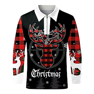 Mens Christmas Long Sleeve Polo Shirts Slim Fit 1/4 Zip Up Cotton Golf T-Shirts 2022 Fall Winter Casual Xmas Sweatshirt(Black 03,X-Large)