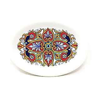 Nova Deruta Small Oval Serving Dish Plate, Red Hearts Floral and Spirals, Made in Italy, Italian Exclusively Handcrafted Earthenware for Sur La Table, Deruta Region Artwork, Tray 9.5" x 6.75"