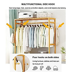 YXDFG Bamboo Clothing Rack, with Top Shelf and Shoe Clothing Storage Organizer Shelves,with Shelves Heavy Duty Rolling Clothes Coat Rack,for Hanging Clothes,Wood,100×35×165cm