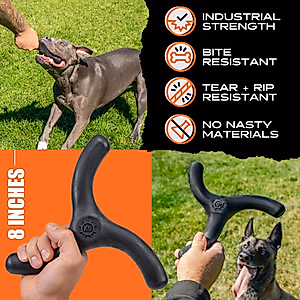 Monster K9 Ultra Durable Boomerang Dog Toy - Medium & Large Breed - for Super Aggressive Power Chewers - Tough & Strong, Extreme Heavy Duty Natural Rubber - Fetch, Tug, & Chew - 8" Dia.