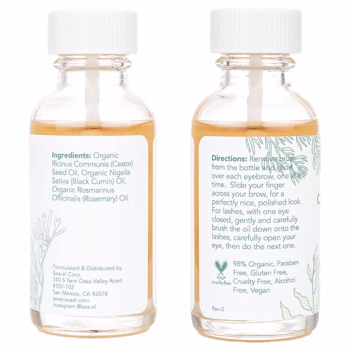 Sea El Castor Lash & Brow Serum Organic Castor Oil Rosemary Oil & Black Seed Oil Hair Conditioner - Eyelashes & Eyebrow Thickening & Growth Essentials for Women & Men - 1 fl oz Bottle