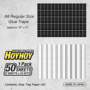 HOY HOY Mice & Flies Glue Trap Paper - 50 Traps [1 Pack] Ready-to-Use Super Strong Glue Multi-Purpose Pest Rodent Killer Trap, Gnat Moth Insects Spider Crickets Roach Rat Snake Lizard, Made in Japan