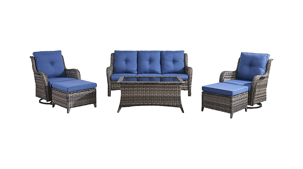 HUMMUH 6-Piece Outdoor Furniture Set with Swivel Chairs