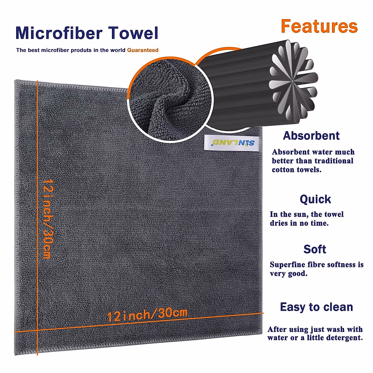 SINLAND Microfiber Cleaning Cloth Rag Super Absorbent Kitchen Dish Cloths Quick Dry No Streak Dish Rags Glass Cloths 12inchx12inch 12 Pack Grey