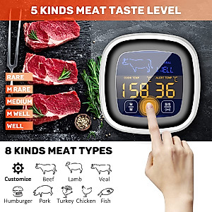 Vedozo Digital Meat Thermometer for Cooking, Instant Read LCD Touchscreen Food Thermometer with Long Probe, Cooking Thermometer and Clock Timer for Kitchen, BBQ, Oven by Giveme5