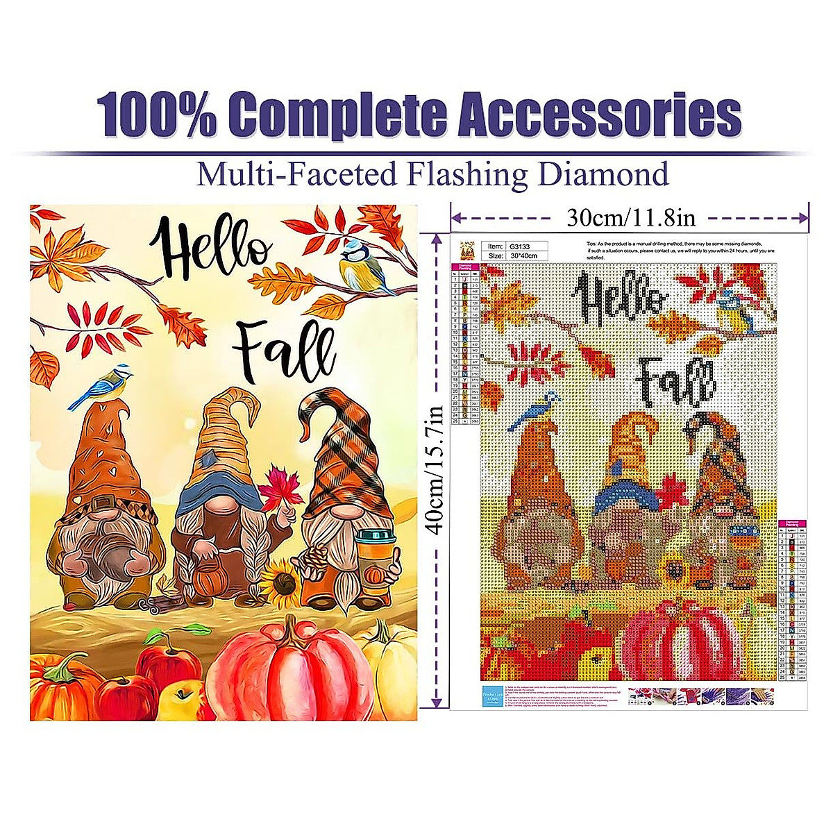 FQOVKYN Fall Gnomes Diamond Art Painting Kits for Adults - Autumn Full Drill Diamond Dots Paintings for Beginners, Round 5D Paint with Diamonds Gem Art Painting Kits DIY Adult Crafts 12x16inch