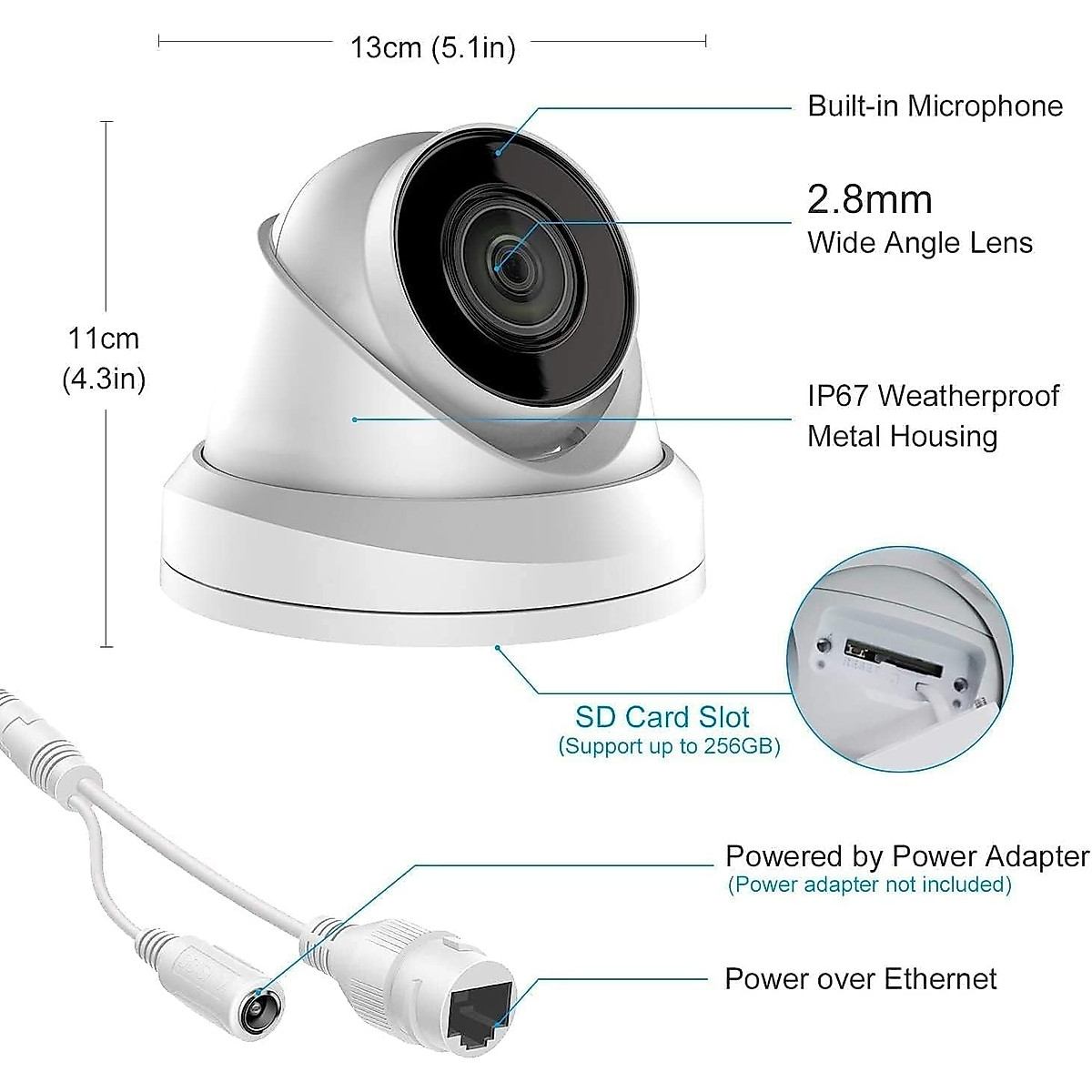 ECI-T24F2 4MP POE IP Turret Dome Camera 2.8mm 98° Wide Viewing Angle, True WDR, 98ft EXIR Night Vision, Full Metal IP67 Outdoor Rated, H.265+, Plug and Play Compatible with Hik Vision NVR