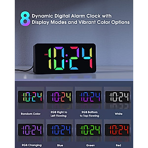 Mesqool Dynamic RGB Clock with Large Display Big Bold Numbers,Super Loud Alarm Clock for Bedroom,Heavy Sleepers,USB Charger,Snooze,Ambient Light,Dimmer,Small Bedside Desk Shelf Digital Clock for Teens