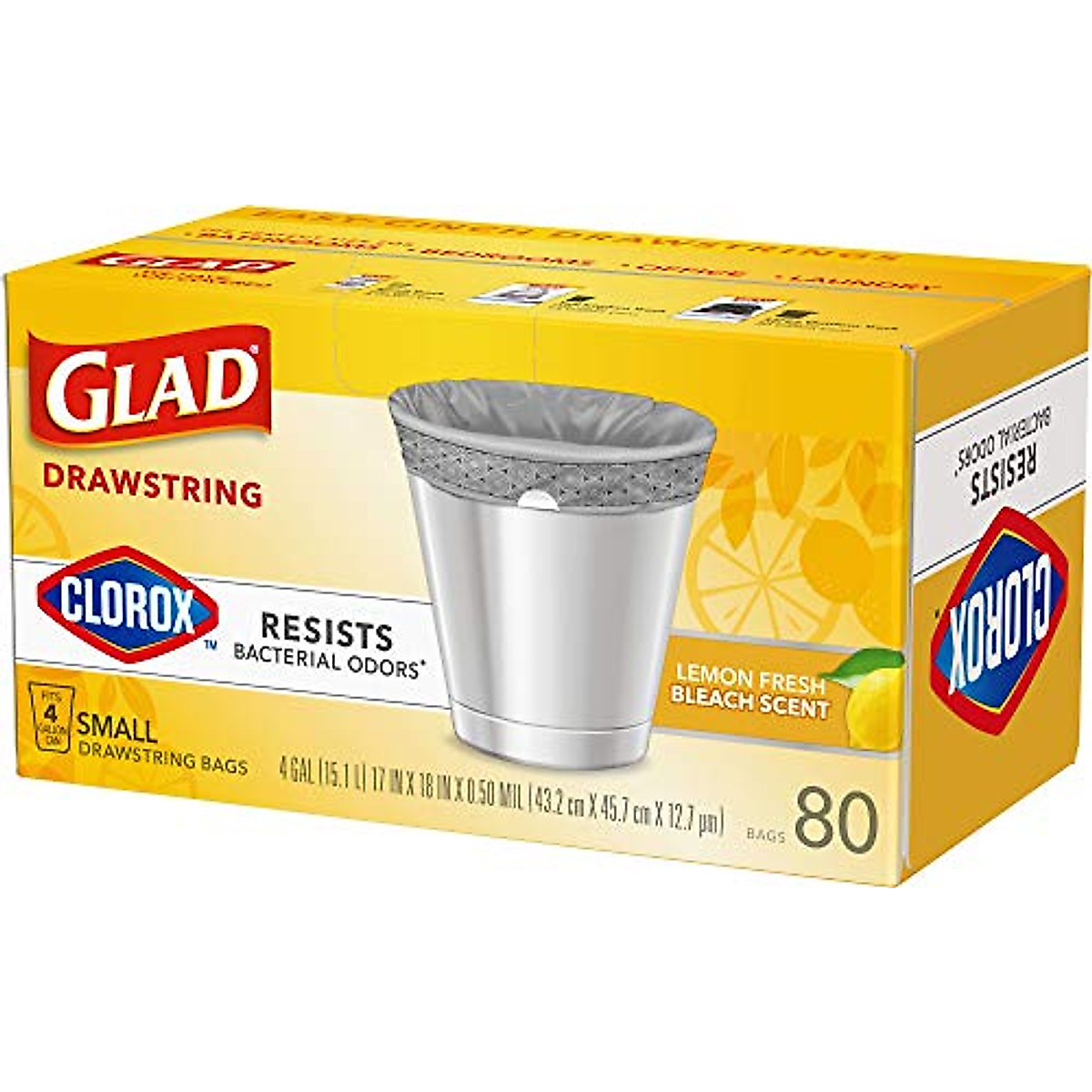 GLAD Small Kitchen Trash Bags, - 4 Gallon Trash Bag for Kitchen, Lemon Fresh Bleach Scent, Odor Eliminator, Leak Protection, 80 Count