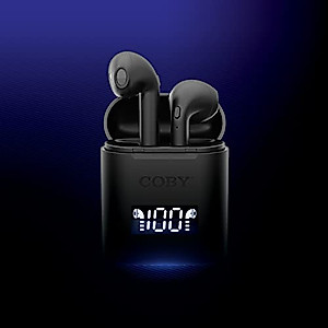 Coby True Wireless Earbuds with Charging Case, Wireless Bluetooth Earbuds, in Ear Headphones Wireless Bluetooth, Smart Battery Display, Built-in Microphone, Auto Pairing, 6.5 Hours Play, (Black)
