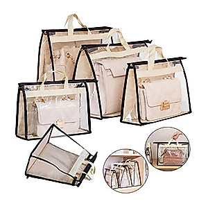 Gcroet Handbag Storage, Handbag Organizer Dust Cover Bag Transparent Anti-dust Purse Storage Bag for Hanging Closet with Zipper and Handle Space-Saving Storage Bag(5 Pack)