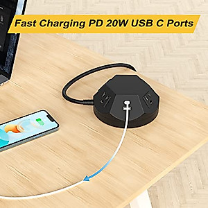 Power Strip Tower with PD 20W USB C Ports, Surge Protector with 4 Outlet and 4 USB Ports, 6.56 FT Extension Cord Power Tower Charging Station for Desk, Home Office, Living Room, Bedroom
