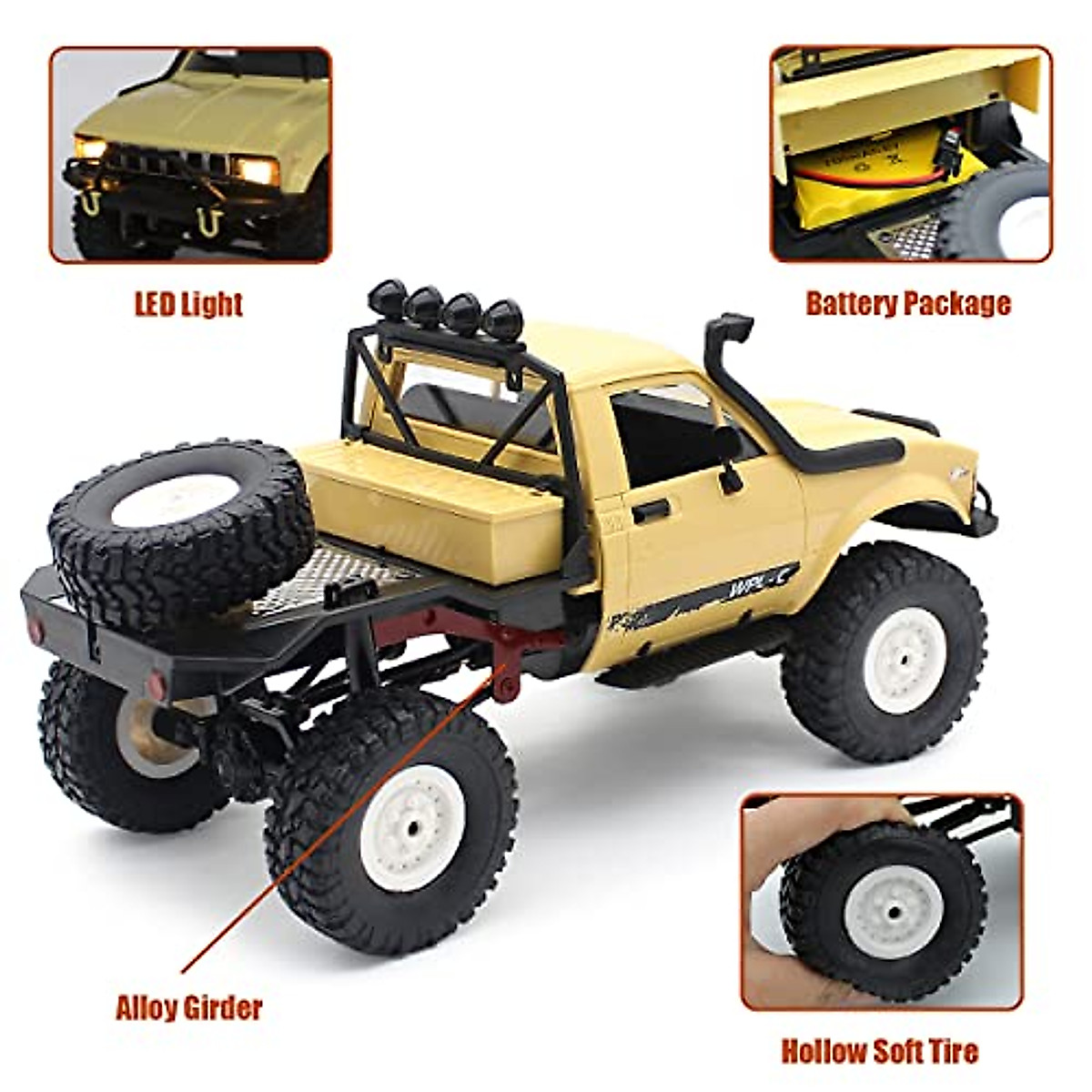 Mostop RC Crawler C14 Rock Crawler RC Truck 4x4 Climbing Vehicle with 2 Batteries, 1:16 Scale 2.4Ghz Remote Control Car Waterproof All Terrain Rock Crawler RC Car with Cool Light, 4WD Offroad Car