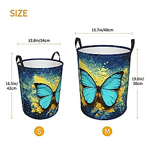 Butterfly Laundry Hamper With Handles Collapsible Canvas Laundry Basket,Waterproof Storage Basket,Toy Storage Bag