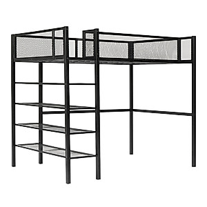 Bellemave Twin Size Metal Loft Bed with 4-Tier Shelves and Storage, Loft Bed with Bookshelf (Black)