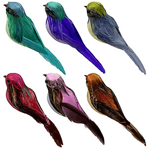 LWINGFLYER 6pcs Artificial Simulation Foam Feather Bird Sparrow 4.7" Bird Ornaments for Tree Decor Craft Decoration Home Party Accessories (Claw)
