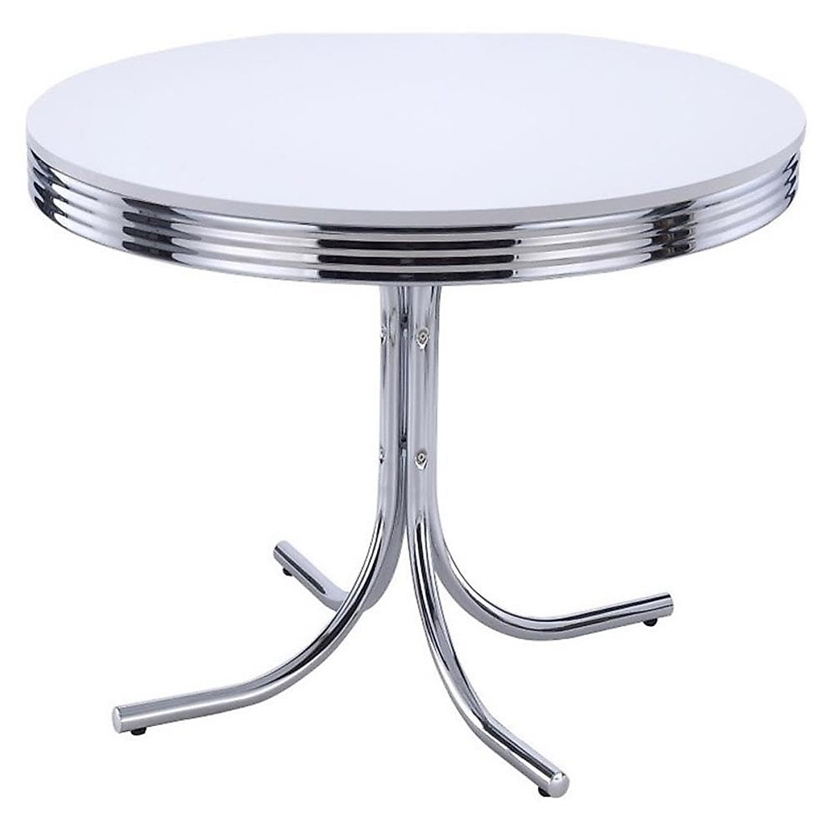BOWERY HILL 42" Round Vintage Retro Dining Table in White and Chrome
