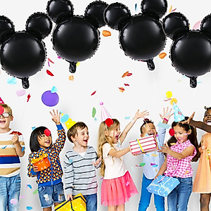 LIYDE 6 Pcs Mouse Head Balloon, 24'' Black Aluminum Foil Balloon for Birthday, Baby Shower Decorations