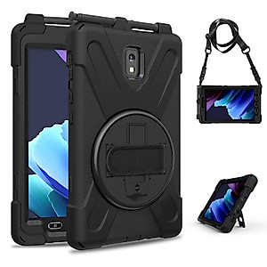 Rantice Samsung Galaxy Tab Active3/Active5 8.0 Case, with 360 Stand, Handle Hand Strap & Shoulder Strap for Samsung Galaxy Tab Active5 8" 2024, Active3 8" 2020 SM-X300/X307/T570/T577 (Black)