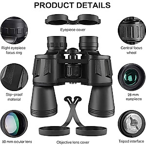20x50 Binoculars for Adults, Binoculars HD High Powered Professional Binoculars for Bird Watching Travel Stargazing Concerts Outdoor Sports-BAK4 Prism FMC Lens,Waterproof, Fogproof with Phone Adapter