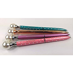 4PCS Pearl Pen Metal Ballpoint Pen with Big Pearl Funky Design Queen's Scepter Crown Style Office Supplies 1.0mm Black Ink with Gift Box by Kamay's (Rose+Rose Gold+Pink+Blue)