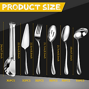 Thenshop 30 Pcs Stainless Steel Serving Utensils Set Serving Flatware Set Include Large Serving Spoons Slotted Spoons Serving Forks Soup Ladle Pie Server and Serving Tongs for Buffet Party (Silver)