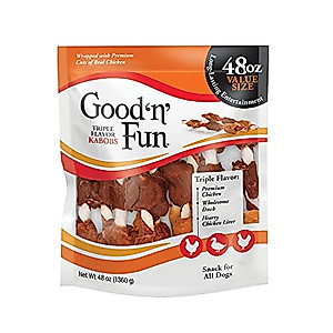 Good ’n’ Fun Triple Flavor Kabobs 48 Ounce, Rawhide Snack for All Dogs (2 Pack)