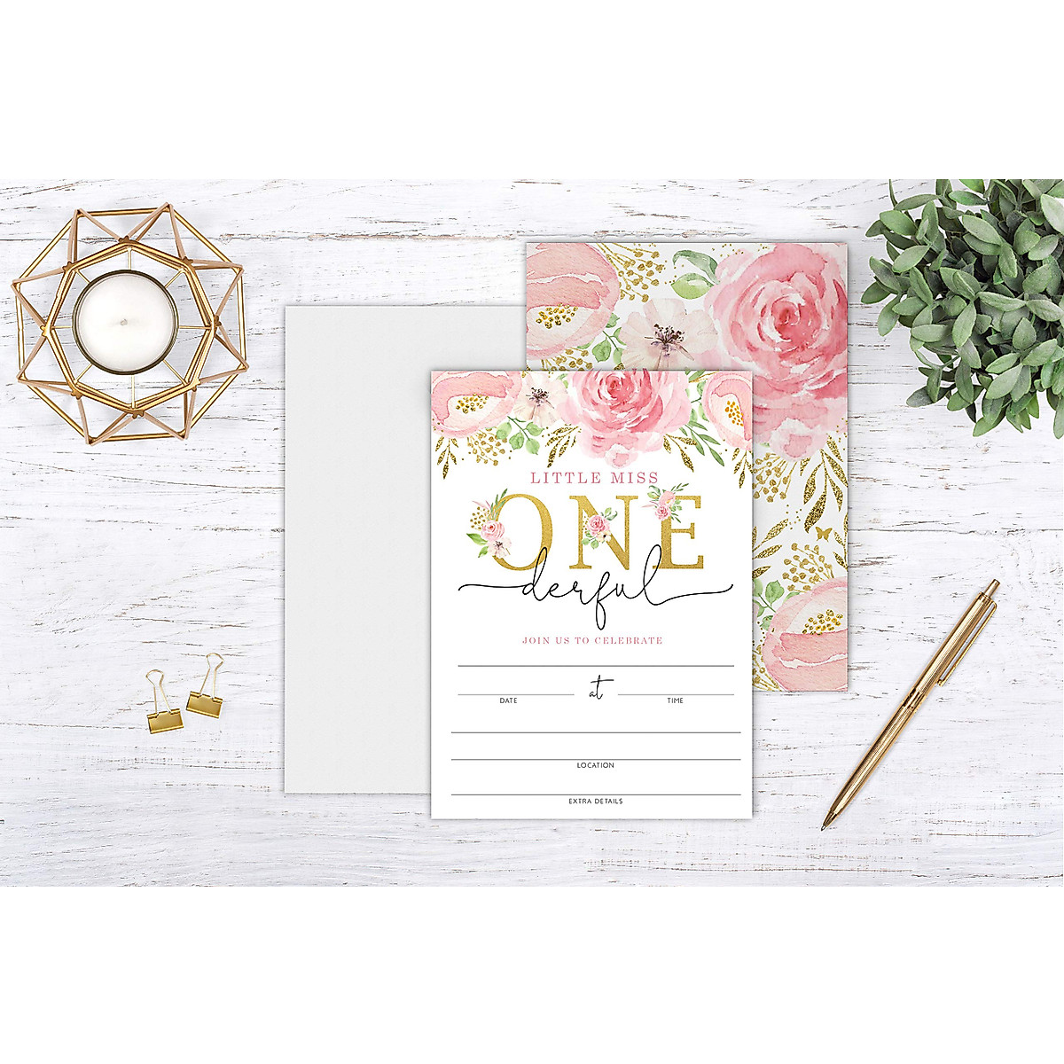 Your Main Event Prints Little Miss ONEderful First Birthday Invitations With Flowers and Butterflies - 20 Invitations - Envelopes Not Included