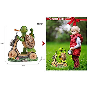 MOOTKA Outdoor Figurine Lights with the Cute Turtle Riding Scooter, Sweet Garden Solar Fairy Light Statue of Sea Turtle Gifts for Mother Home, Waterproof LED Decorations for Patio Home Pathway Outside