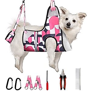 Supet Dog Grooming Hammock Harness for Small Medium Large Dog, Relaxation Pet Grooming Hammock for Cats & Dogs Adjustable Restraint Dog Hammock for Nail Trim Clip Dog Grooming Helper with Free Tools