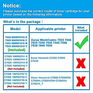 LCL Compatible Toner Cartridge Replacement for Xerox WorkCentre 7525 7835 7845 7530 7535 7545 7556 7830 7845 7855 6R01513 006R01513 006R01516 006R01515 006R01514 (4-Pack Black Cyan Magenta Yellow)