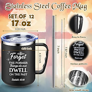 Nitial 12 Pcs 17 oz Christian Coffee Mugs with Lid and Straw Religious Bible Verse Christian Gifts Insulated Inspirational Bible Affirmations Tumbler for Friend Men Women Church Favor (Colorful)
