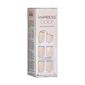 KISS imPRESS Color Press-On Manicure, Gel Nail Kit, PureFit Technology, Short Length, “Point Pink”, Polish-Free Solid Color Mani, Includes Prep Pad, Mini File, Cuticle Stick, and 30 Fake Nails